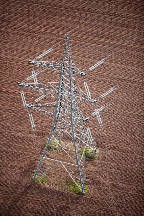 Electricity pylon aerial. stock image. Image of field - 13888245