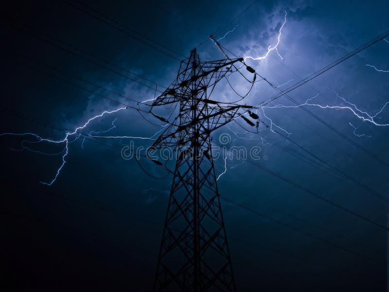 Electricity Pylon on the Background of Night Sky Stock Illustration ...