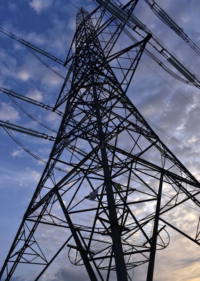 Electricity Pylon Tower Showing Power Lines and Conductors from Below ...