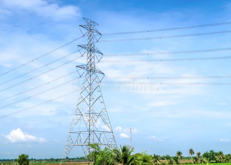 Electricity Pylon in Blue Sky Stock Image - Image of electricity, cable ...