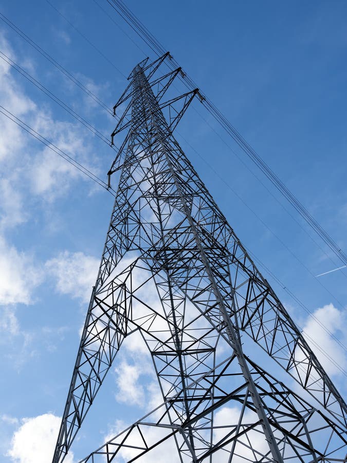 Electricity Pylon and Blue Sky with Clouds Stock Image - Image of blue ...