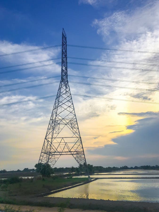 Electricity Pylon in Blue Sky Stock Photo - Image of electricity ...