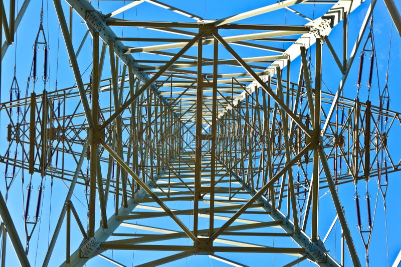 Electricity Pylon on Bright Blue Sky Stock Image - Image of engine ...