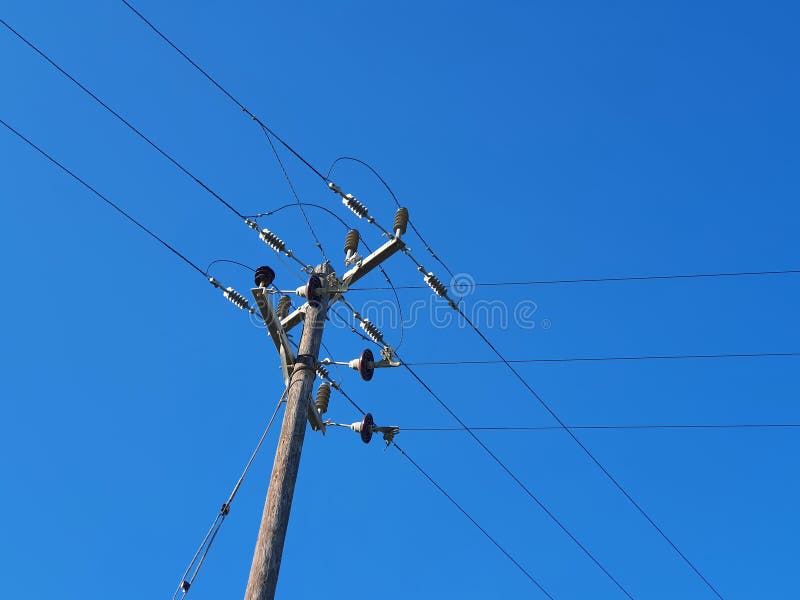 Electricity Wooden Pylon with Cable Connection Stock Image - Image of ...
