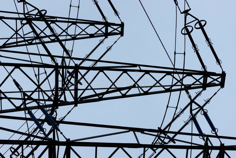 Electricity Pylon Evening Winter Shadow Stock Photo - Image of high ...