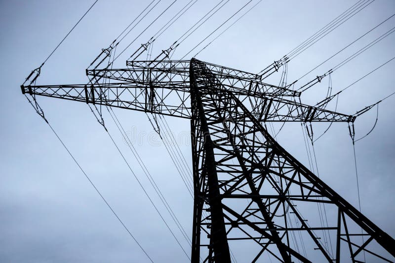 Electricity Pylon Evening Winter Shadow Stock Image - Image of volt ...
