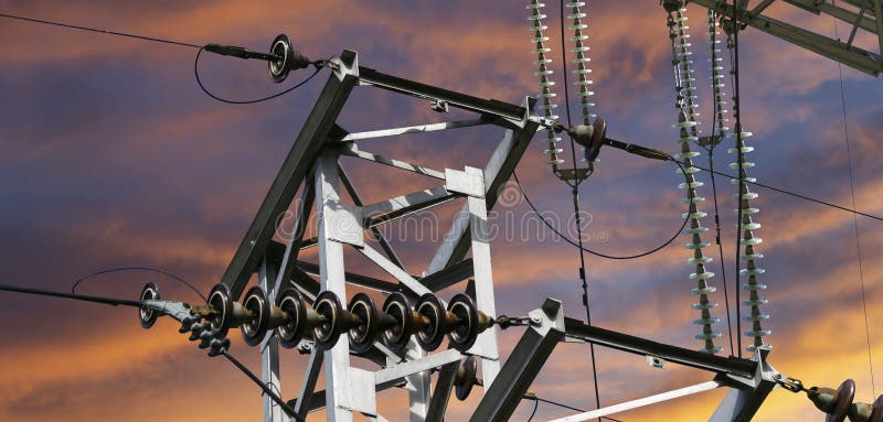 Electricity Pylon High Voltage Power Line Against the Background of a ...