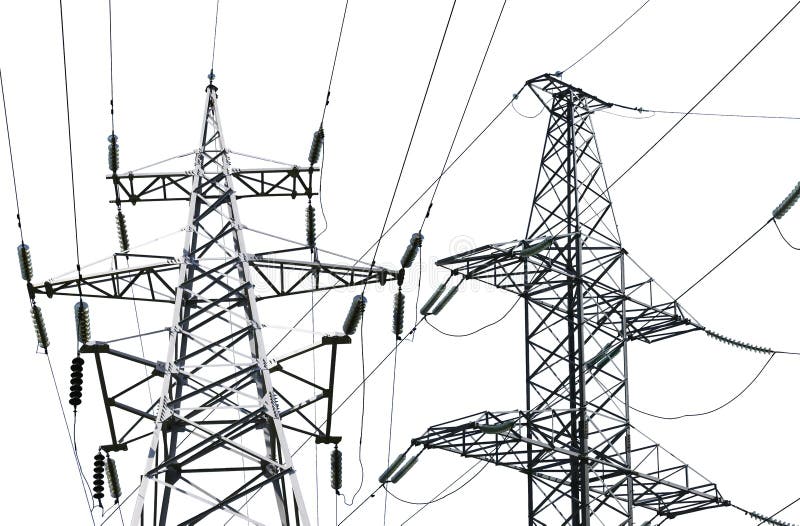 Electricity Pylon High Voltage Power Line Isolated, on a White ...