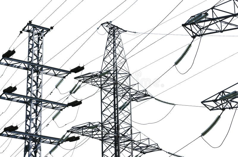 Electricity Pylon High Voltage Power Line Isolated, on a White ...