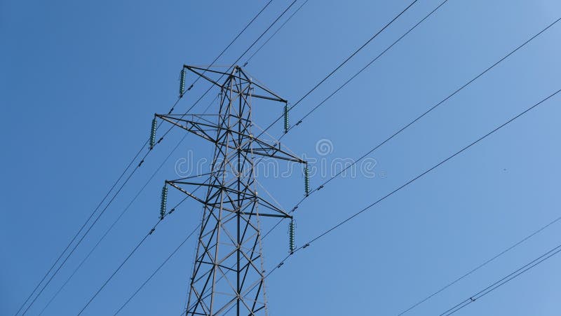 View of Electricity Pylon Against Deep Blue Sky with Copy Space Stock ...