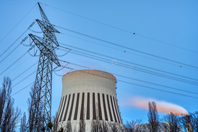An Electricity Pylon and the Smoke Stack of a Power Station Stock Image ...