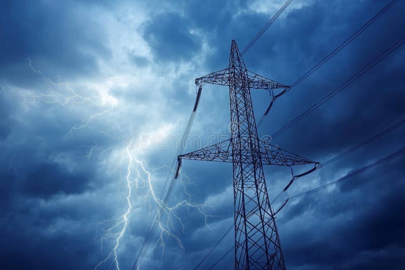 Electricity Pylon Standing Under Dramatic Sky during Storm with ...