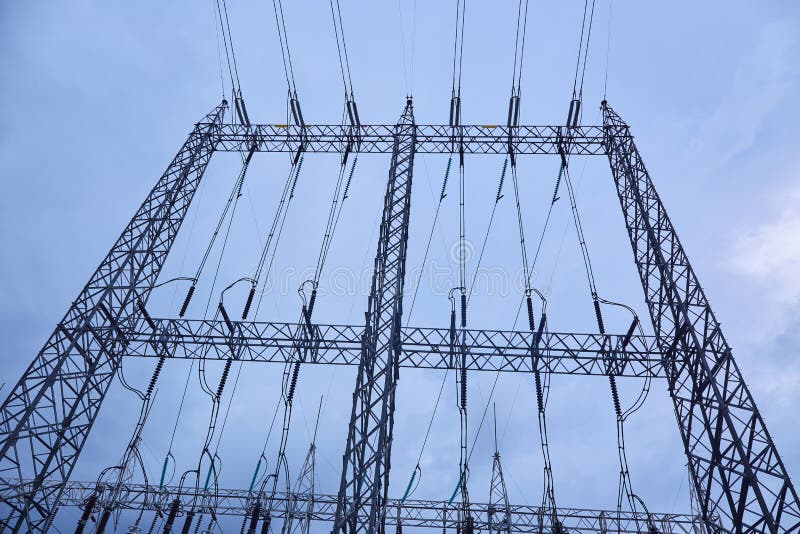 Electricity Pylon with Blue Sky Stock Image - Image of network ...