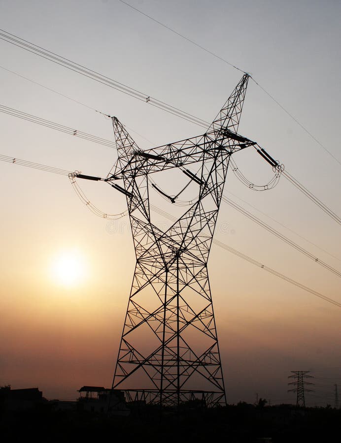 Electricity Pylon in Sunset Stock Image - Image of solar, power: 52225005