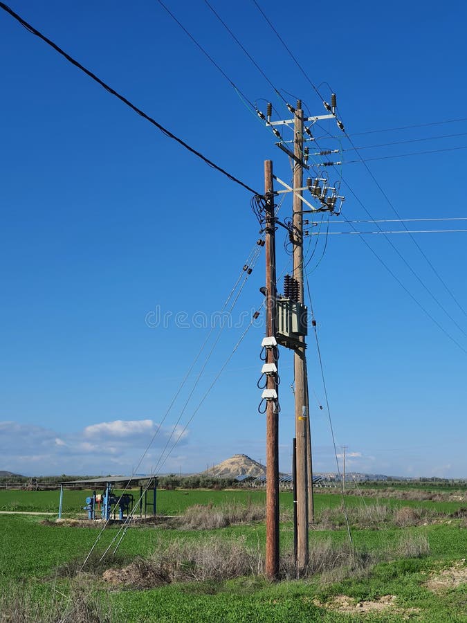 Electricity Wooden Pylons with Cable Connection Stock Image - Image of ...