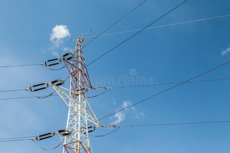 Electricity Pylons with Blue Sky Background Stock Photo - Image of pole ...