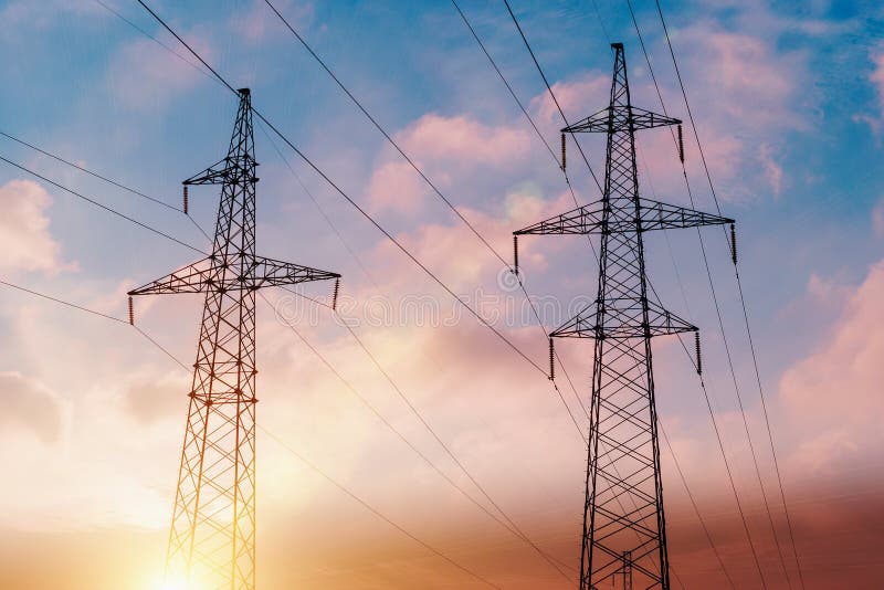 Electricity Pylons and Cable Lines. Horizontal Format. Stock Photo ...