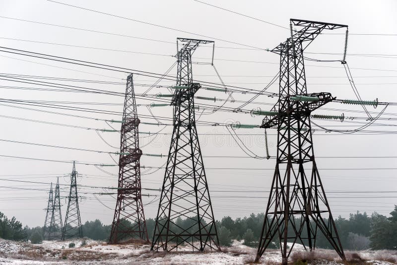 Electricity Pylons and Cable Lines. Horizontal Format. Stock Photo ...