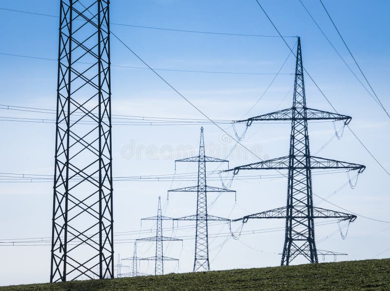 Electricity pylons stock image. Image of power, meadow - 35011441