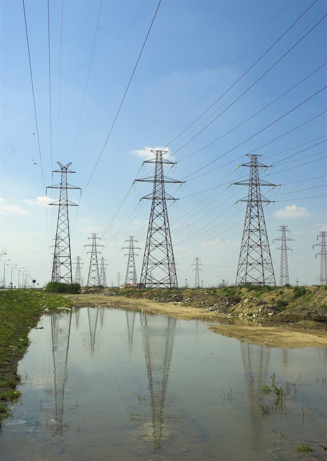 Electricity Pylons And Line Stock Image - Image of countryside, soil ...
