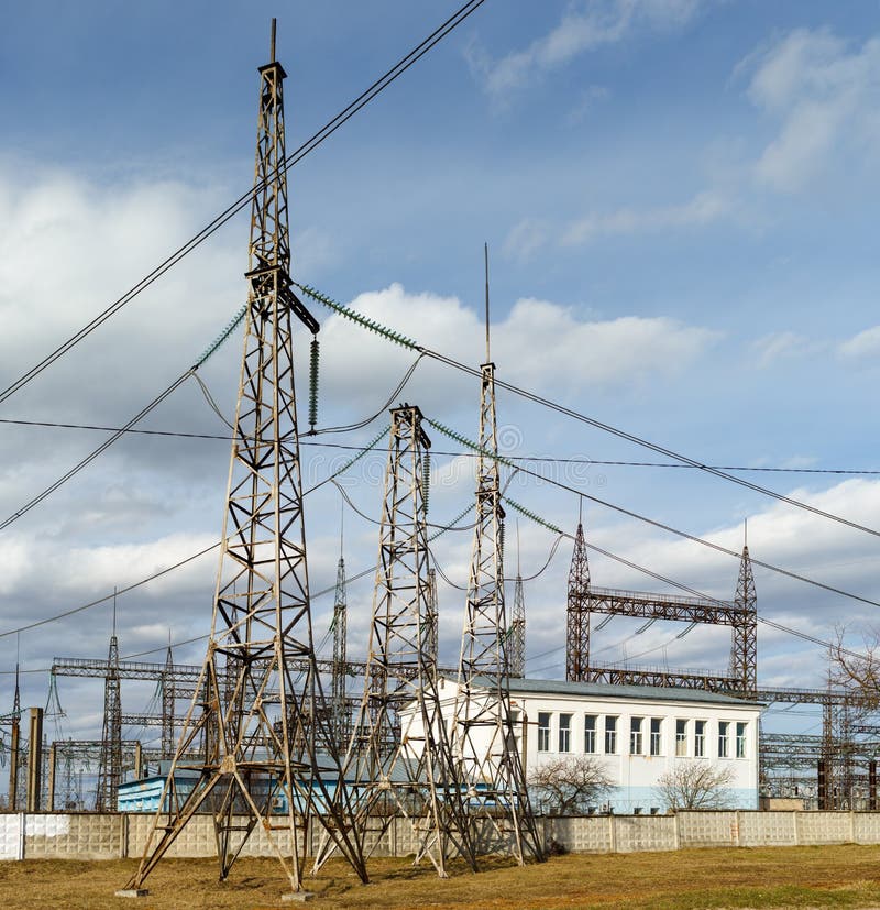Electricity Pylons and Power Plant Stock Image - Image of industrial ...