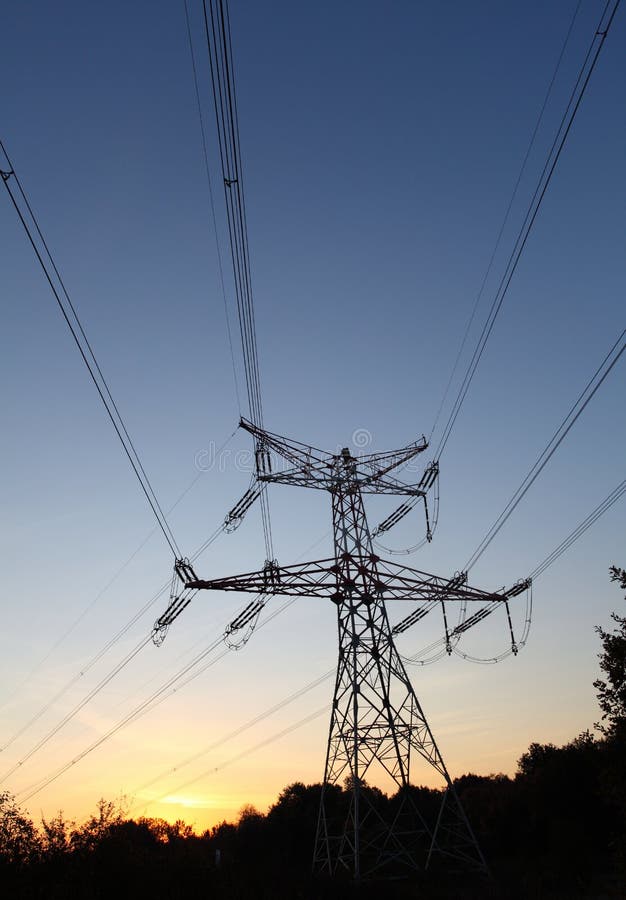 Electricity Pylons at Sunset Stock Photo - Image of generator, pylon ...
