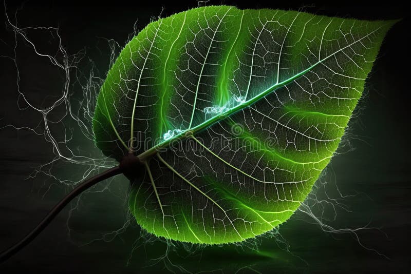 Electricity in the Shape of a Tree Leaf, Created with Generative AI ...