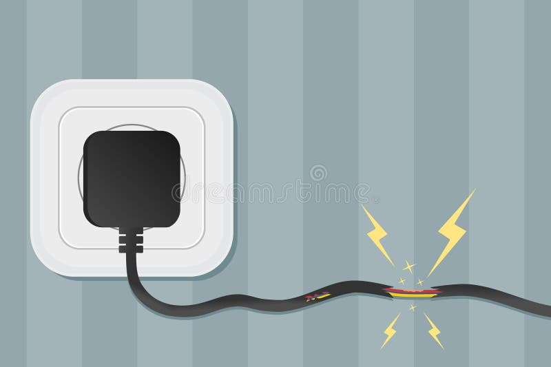 Electricity Short Circuit. Damaged Cable Plugged into Wall Socket Stock ...