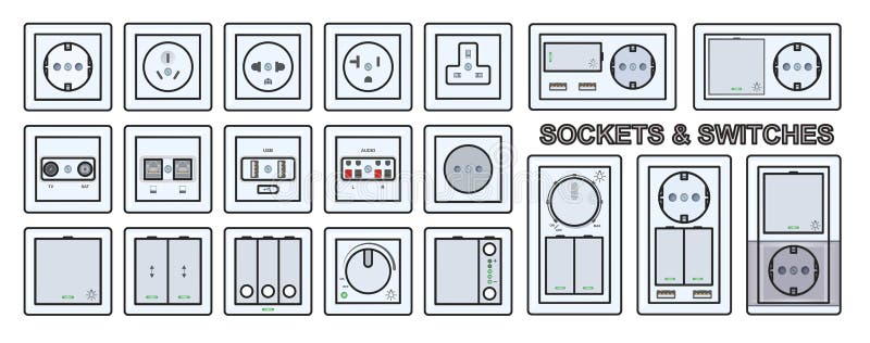 Electricity Socket Vector Color Set Icon. Isolated Color Set Icon ...