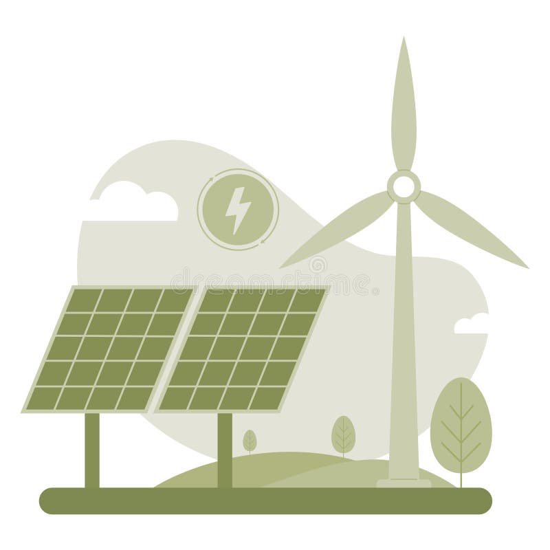 Electricity from Solar Panels and Widmills. Eco Green Energy Stock ...