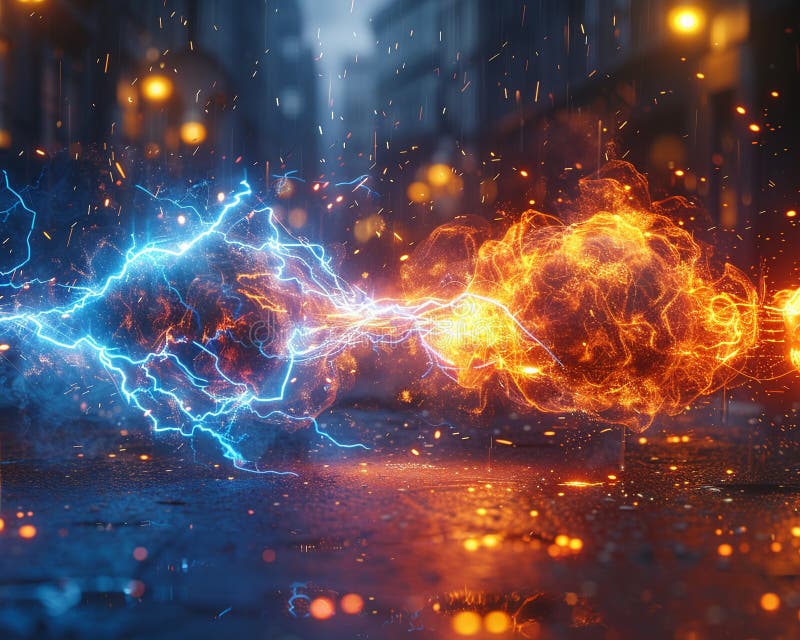 Electricity Sparking between Two Futuristic Devices Stock Photo - Image ...