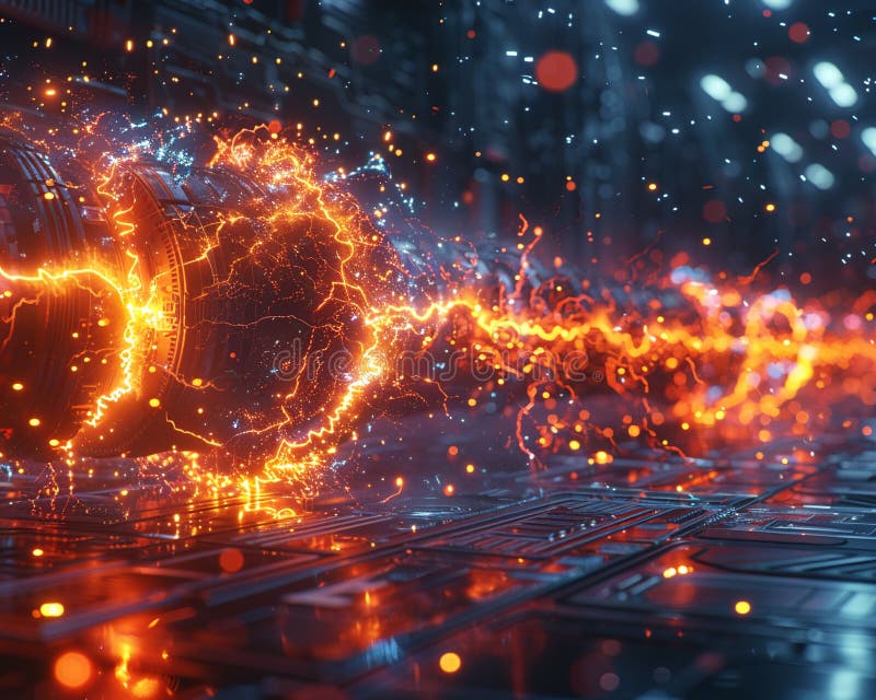 Electricity Sparking between Two Futuristic Devices Stock Photo - Image ...