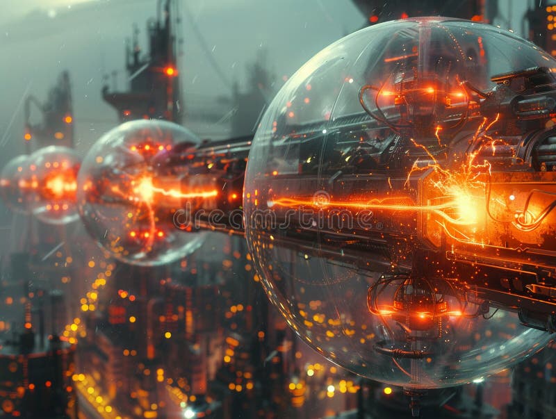 Electricity Sparking between Two Futuristic Devices Stock Image - Image ...