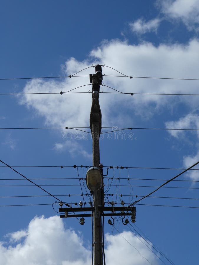 Electricity Street Wires on the Background of an Old Yellow Shabby ...