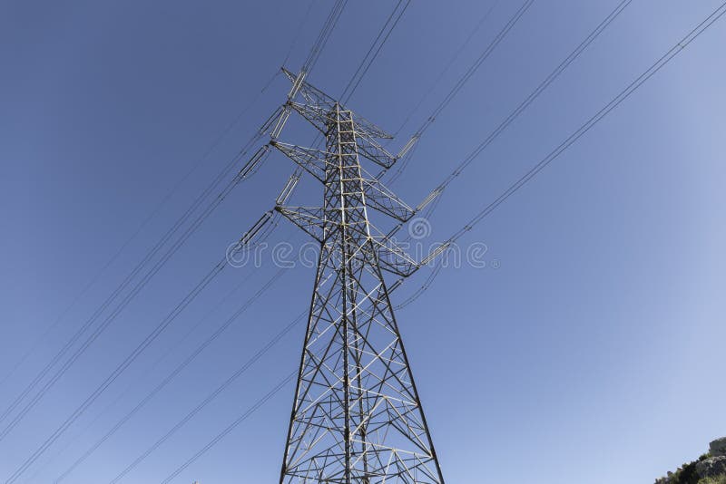 Electricity Tower and Blue Sky Stock Photo - Image of cable ...