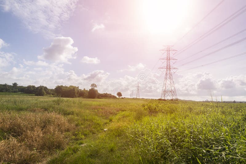 Electricity Towers in Afternoon Light Bin Landscape Stock Photo - Image ...