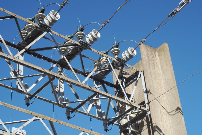 Electricity Transformer Distribution Station Panoramic at Night Stock ...