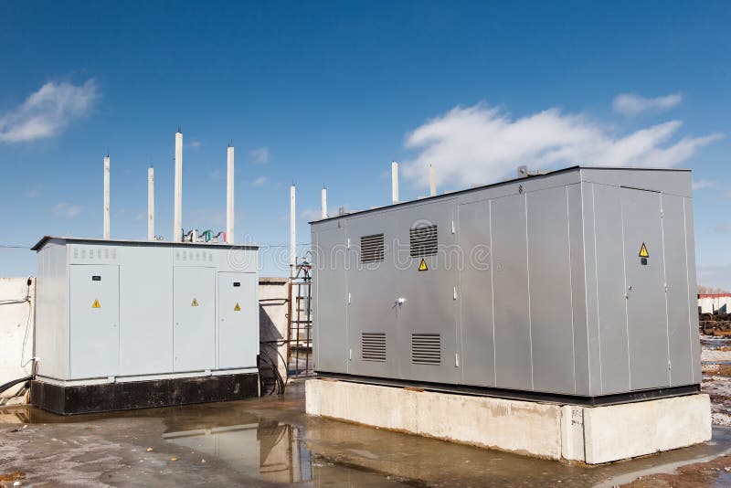 Electricity Transformer Distribution Station Panoramic at Night Stock ...