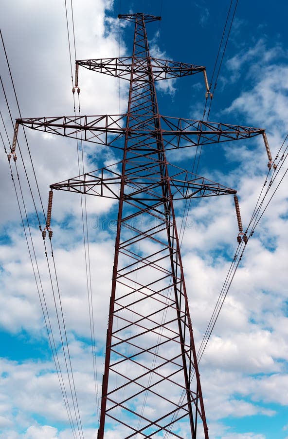 Electricity Transmission Power Lines at Sunset Stock Image - Image of ...