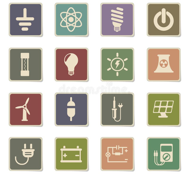 Electricity icon set stock vector. Illustration of sticker - 121914290