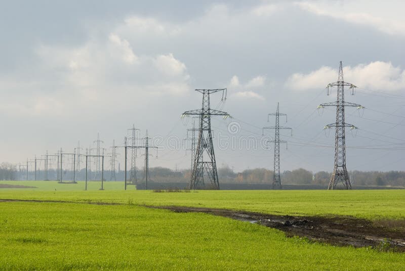 Electricity and Winter-crops Fields Stock Image - Image of crops, high ...
