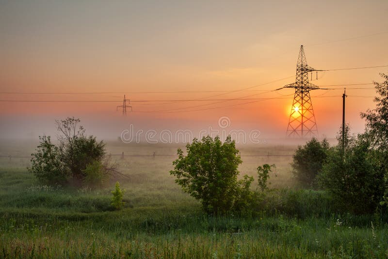 Electricity Wire at Sunrise Stock Photo - Image of electric, equipment ...