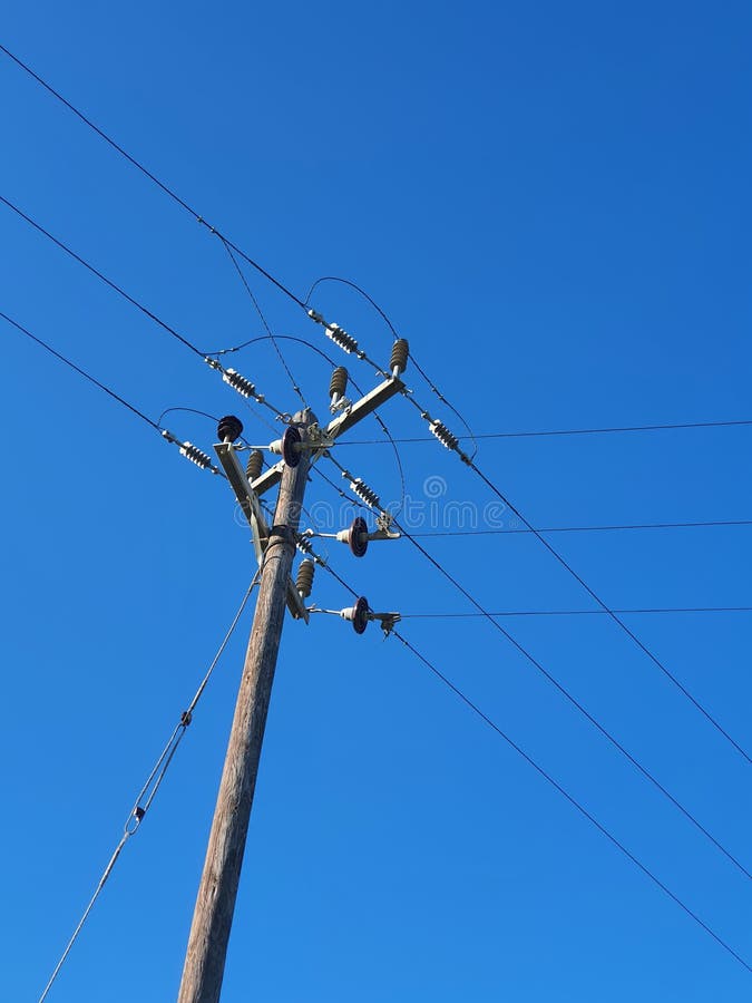 Electricity Wooden Pylon with Cable Connection Stock Image - Image of ...