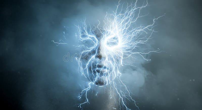 Electrified Face: a Dramatic, Blue-Toned Digital Art Stock Illustration ...