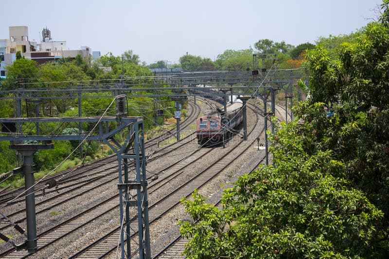 Electrified Railway Line of India with Multiple Tracks and Train Stock ...