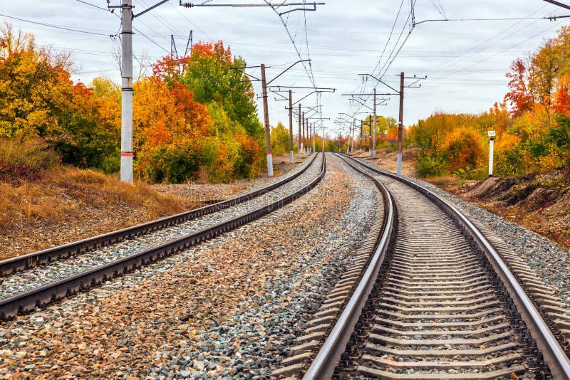 An Electrified Railway Runs through Stock Photo - Image of direction ...