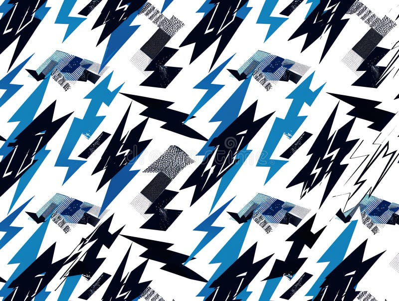 Electrifying Abstract Pattern. Blue and Black Lightning Bolts on White ...