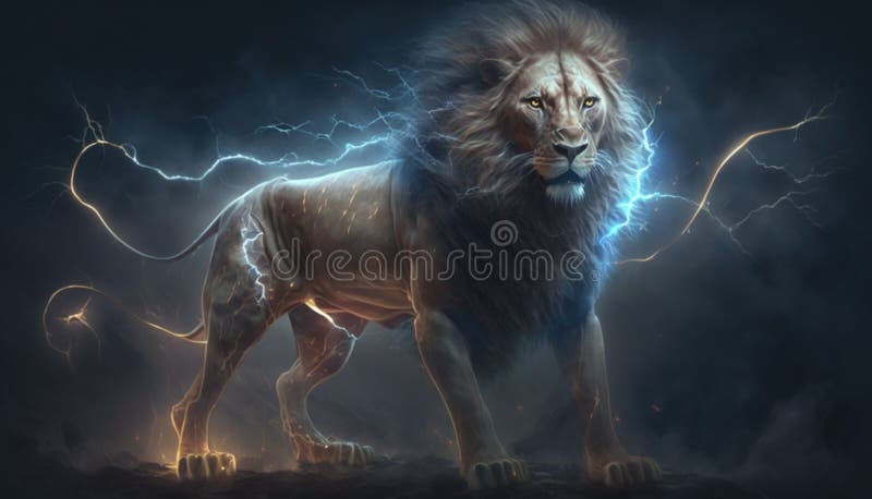 Electric lion 3d art stock illustration. Illustration of fantasy ...