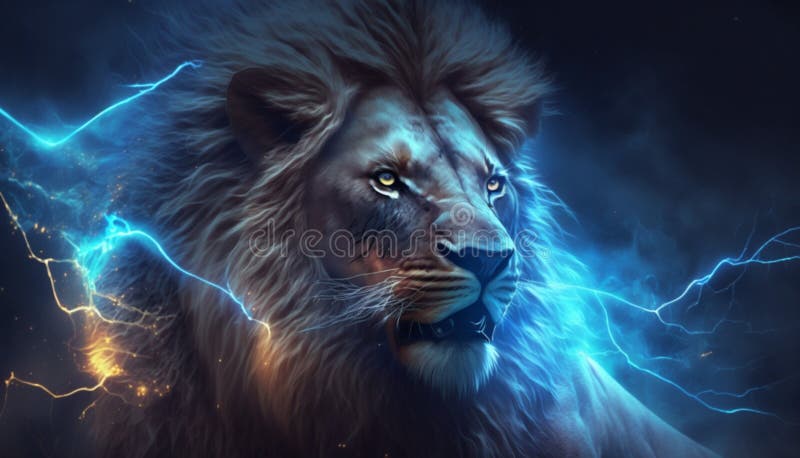 Electric lion 3d art stock illustration. Illustration of lion - 269986590