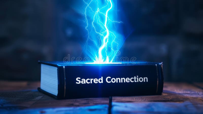 Electrifying Blue Lightning Emerging from Sacred Book on Wooden Table ...